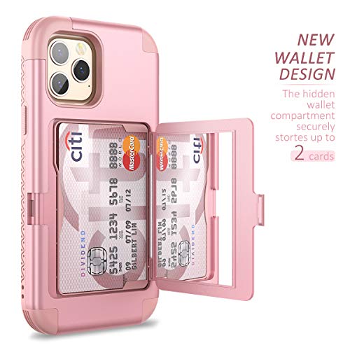 WeLoveCase for iPhone 12 Pro Max Wallet Case with Credit Card Holder & Hidden Mirror, Three Layer Shockproof Heavy Duty Protection Cover Protective Case for iPhone 12 Pro Max - 6.7inch Rose Gold