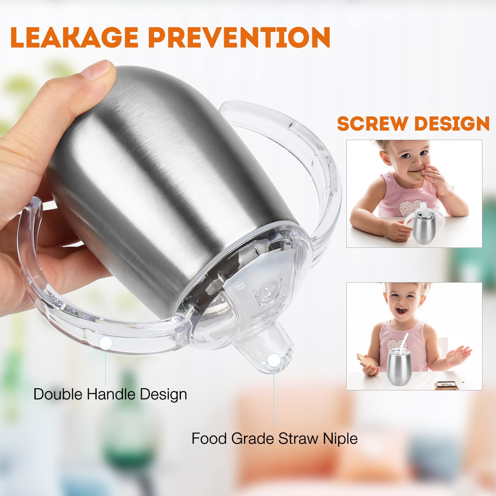 Stainless Steel Sippy Cup with Handle,8oz Spill Proof Insulate Kid Straw Tumbler with Lid,Vacuum Double Handle Sippy Cup with Lid,Double Wall Toddler Travel Mug Tumbler with Handle for School,Outdoor