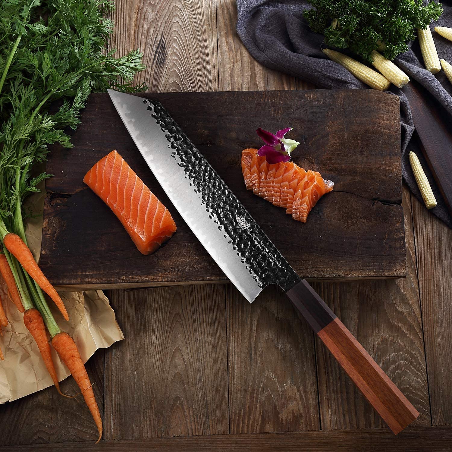 FINDKING Dynasty Series 5” Utility Knife, 7” Santoku Knife, 8” Chef Knife, 9” Kiritsuke Knife, 4pcs Clad Steel Octagonal Handle Kitchen Knives Set