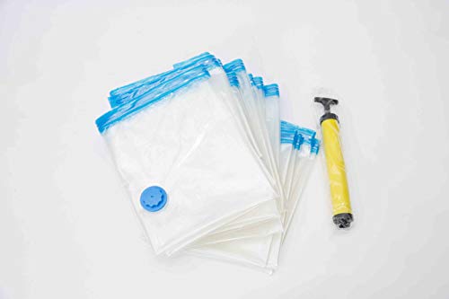 Olmecs 10-pack Vacuum Space Saver Storage Bags with Vacuum Travel Hand Pump Space Saver for Clothes Blankets Duvets Pillows Comforters
