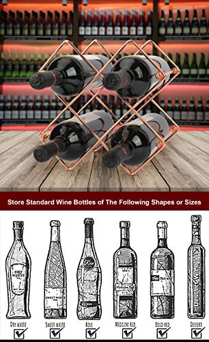 DreamiDeco Tabletop Wine Holder, Metal Countertop Wine Rack Freestanding, Hold 6 Wine Bottles,Perfect for Home Decor & Kitchen Storage, Bar, Wine Cellar, Cabinet, Pantry,Bar (Rose Gold, 2 Packs)