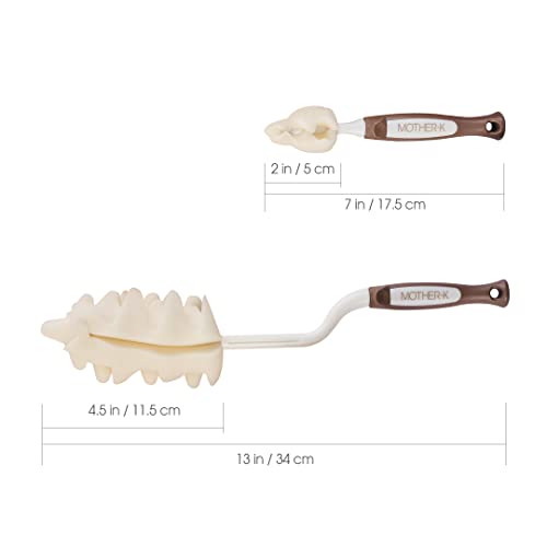 MOTHER-K Rotating Bottle Brush with Nipple Brush, for Baby Bottle, Water Bottle, Vase, and Glassware (Brown)
