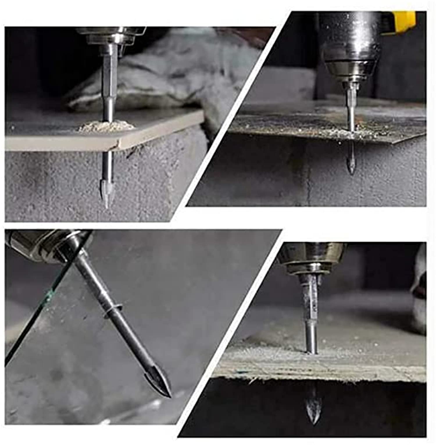 PETSBURG Efficient Universal Drilling Tool, 5PCS Carbide Drill Bit Set, Triangle Tile and Concrete Drill Bit,Multifunctional Cross Alloy Drill Bit for Tile,Concrete,Brick,Glass,Plastic,Wood (1Set)