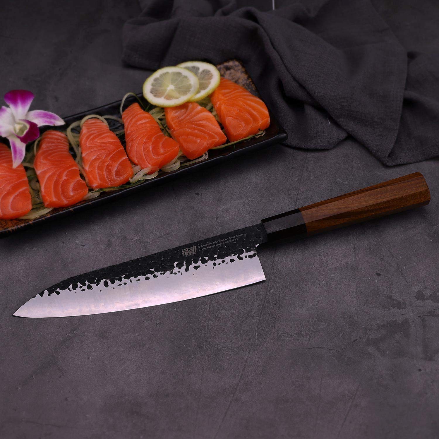 FINDKING Dynasty Series 5” Utility Knife, 7” Santoku Knife, 8” Chef Knife, 9” Kiritsuke Knife, 4pcs Clad Steel Octagonal Handle Kitchen Knives Set