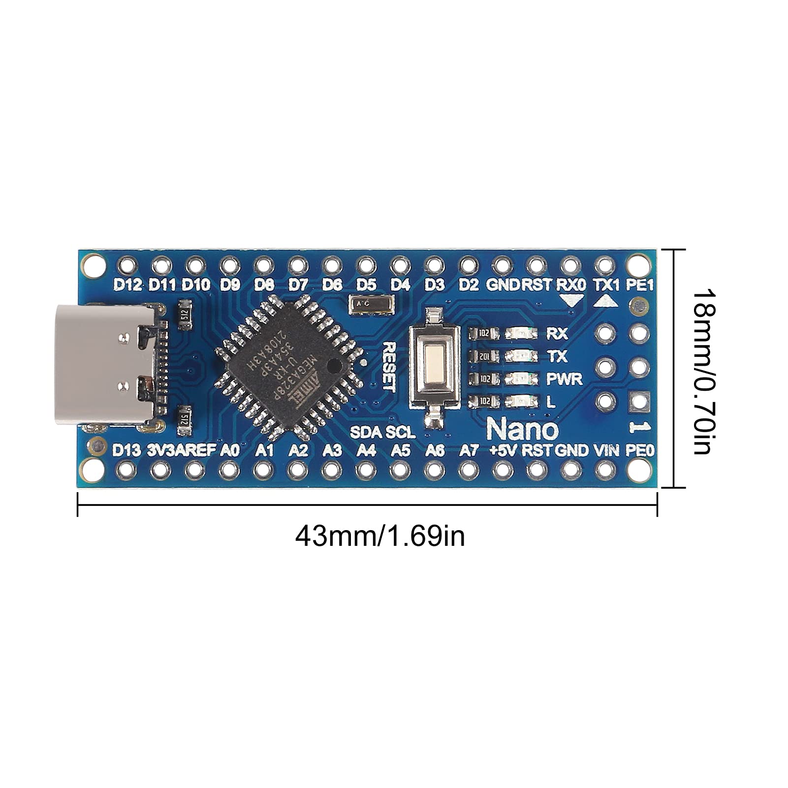 ACEIRMC 3pcs Type-C USB CH340 5V 16MHz for Nano 3.0 ATmega328P Controller Board Compatible for Arduino Nano CH340 USB Driver Nano V3.0 ATmega328 (Type-C)