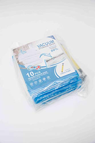 Olmecs 10-pack Vacuum Space Saver Storage Bags with Vacuum Travel Hand Pump Space Saver for Clothes Blankets Duvets Pillows Comforters