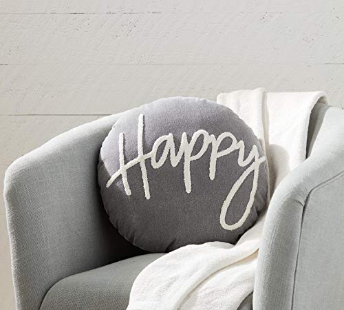 Mud Pie Happy Round Pillow, 1 Count (Pack of 1), Gray