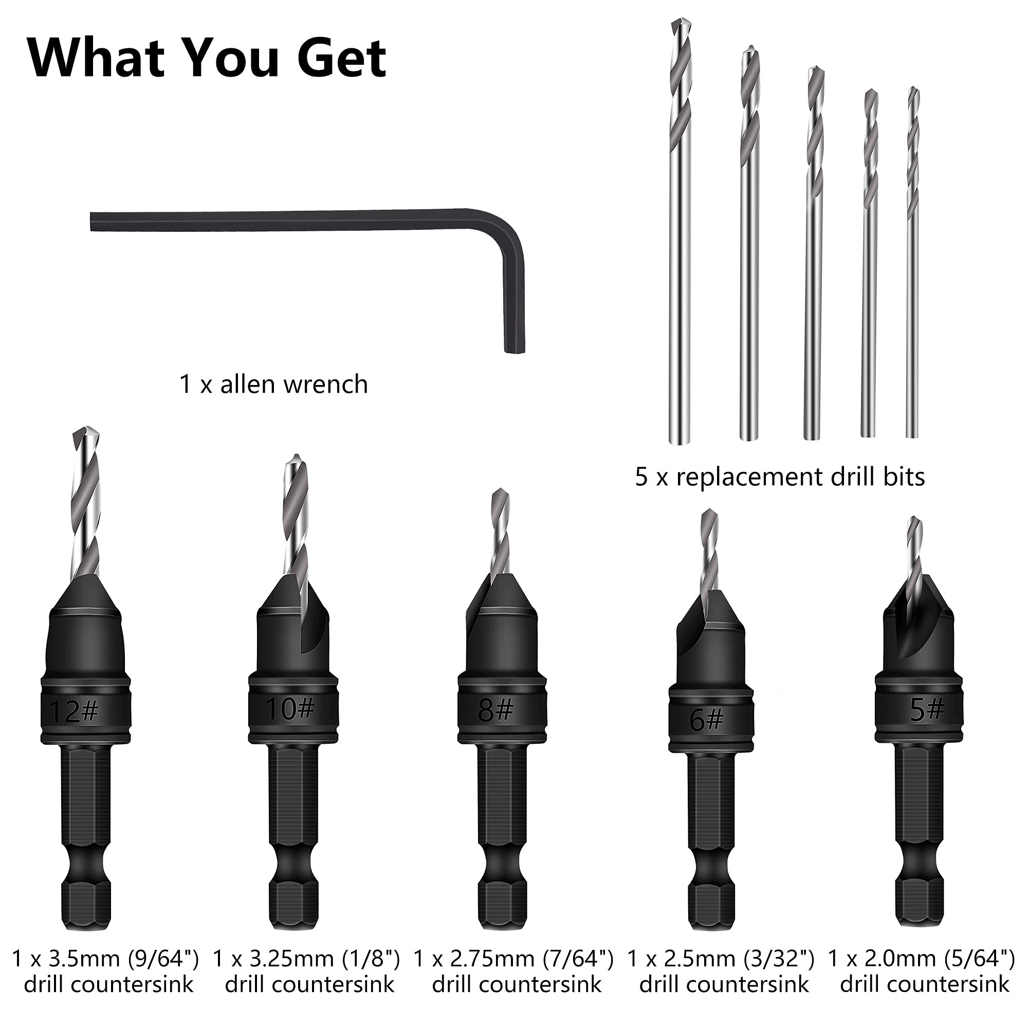 MulWark Premium Pocket Hole Jig System Kit & 5PC 3/8" Quick-Change 82°-Chamfered Adjustable Countersink Drill Bit Set incl. 5pcs Free Replaceable HSS Drill Bits for Wood