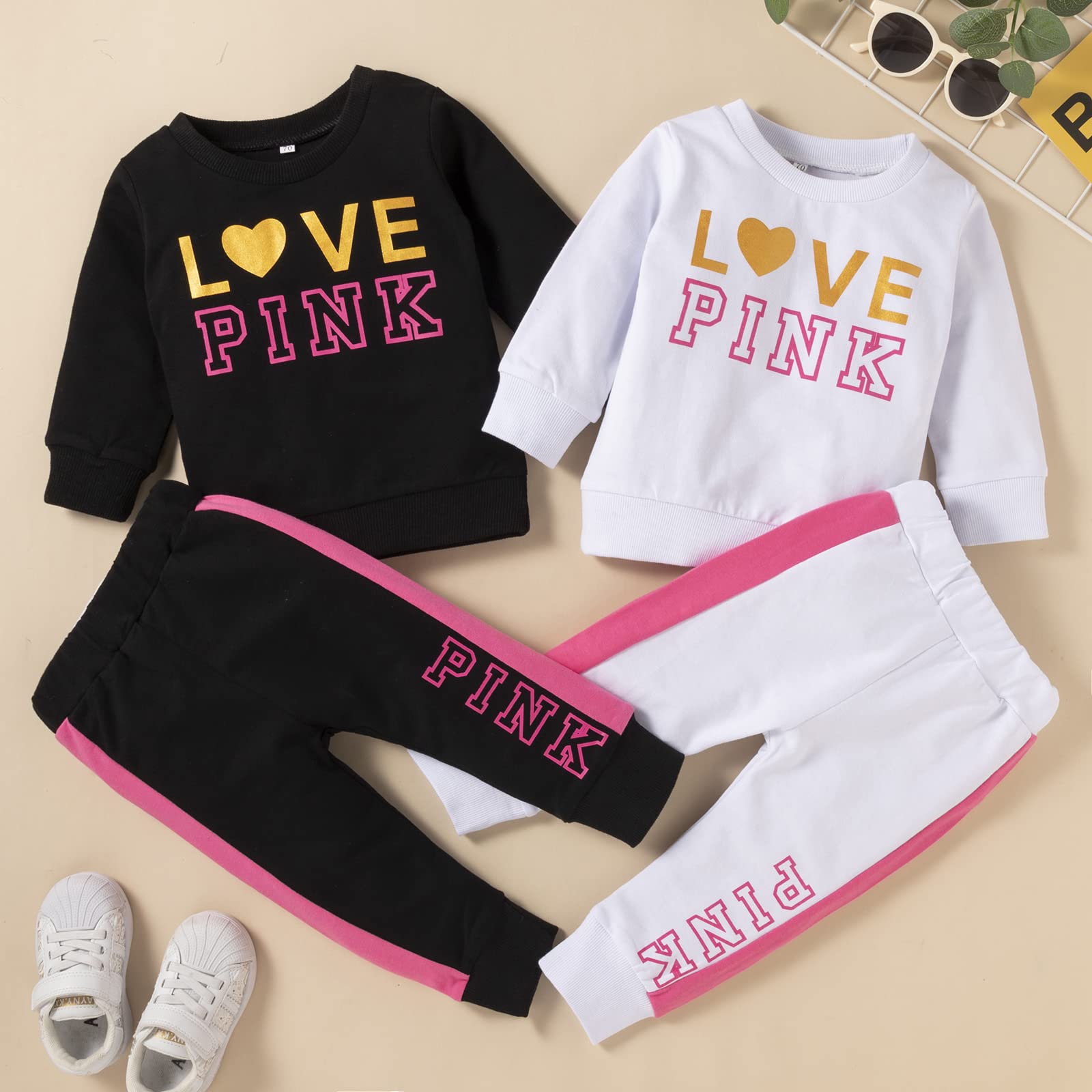 U·nikaka Toddler Girl Clothes Sweatshirt Outfits Sweatsuit Winter Fall Sweatpants Pant Clothing Set Black 18-24 Months