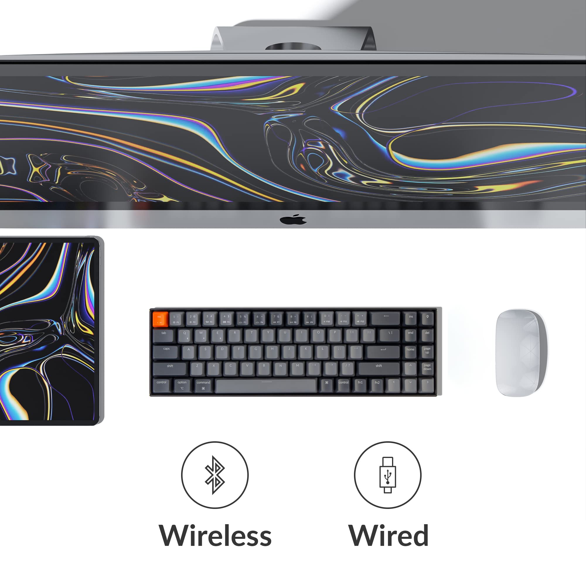 Keychron K14 70% Layout 72 Keys Bluetooth Wireless/USB Wired Mechanical Gaming Keyboard for Mac with Gateron G Pro Red Switch/Multitasking/White LED Backlight Computer Keyboard for Windows Laptop
