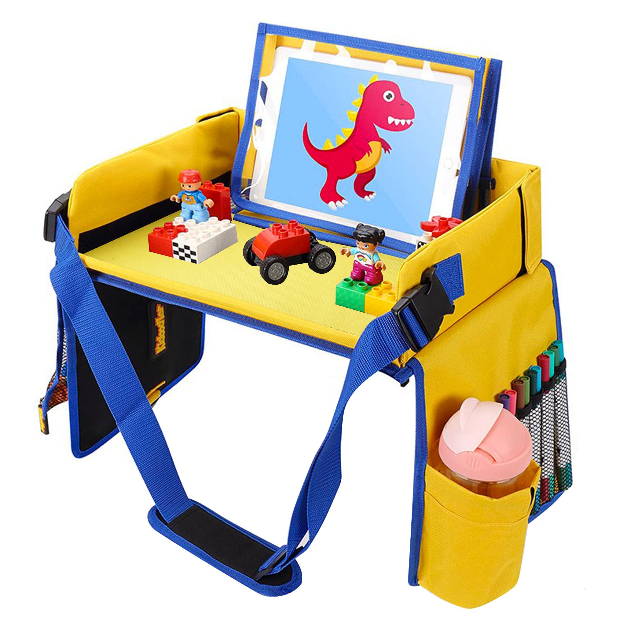 LoveAmoo Kids Travel Tray, Organizer, Toddler Car Seat, Lap Tray, Snacks Table & Dry Erase Board in Car for Child Road Trip Travels (Boys and Girls)