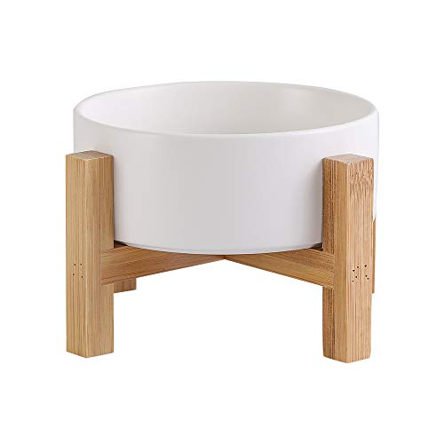 White Ceramic Elevated Raised Cat Bowls,Cat Food Dish with Stand, Raised Cat Food or Water Bowls Anti Vomiting,Pet Bowl with Anti Slip Rubber pad,Stress Free for Cats and Small Dogs(400ML/13.5OZ