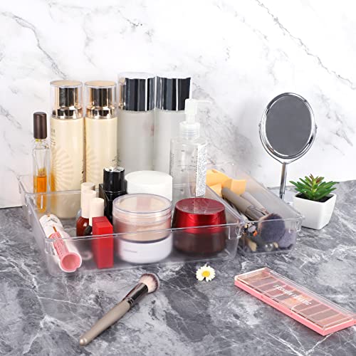 Fixwal 26pcs Clear Drawer Organizers Set 4 Size Plastic Bathroom Drawer Organizer Storage Bins Versatile Drawer Dividers Organizer Trays for Desk Makeup Vanity Dresser Office Kitchen