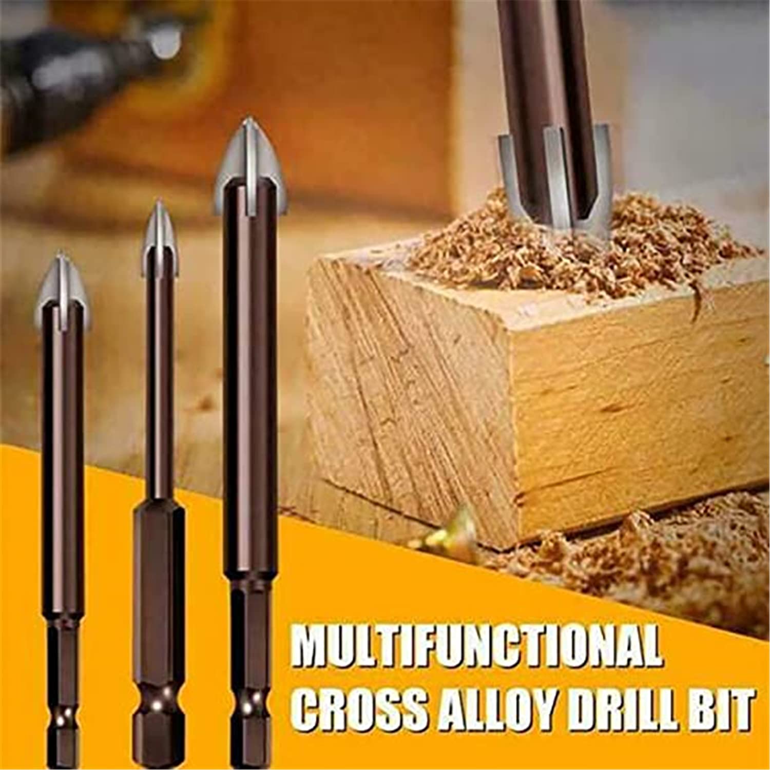 PETSBURG Efficient Universal Drilling Tool, 5PCS Carbide Drill Bit Set, Triangle Tile and Concrete Drill Bit,Multifunctional Cross Alloy Drill Bit for Tile,Concrete,Brick,Glass,Plastic,Wood (1Set)