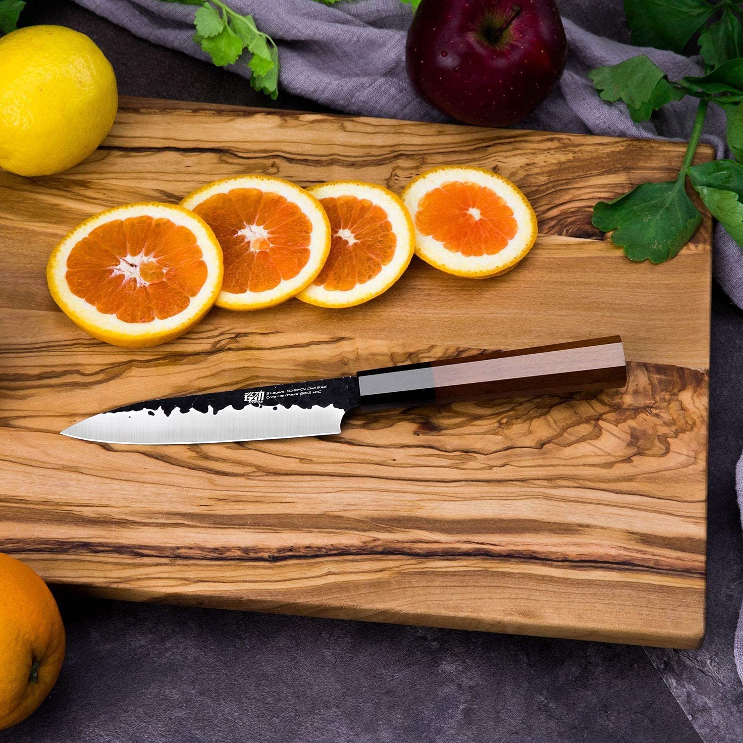 FINDKING Dynasty Series 5” Utility Knife, 7” Santoku Knife, 8” Chef Knife, 9” Kiritsuke Knife, 4pcs Clad Steel Octagonal Handle Kitchen Knives Set