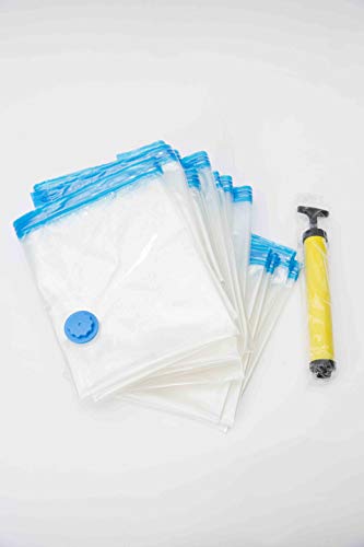 Olmecs 10-pack Vacuum Space Saver Storage Bags with Vacuum Travel Hand Pump Space Saver for Clothes Blankets Duvets Pillows Comforters