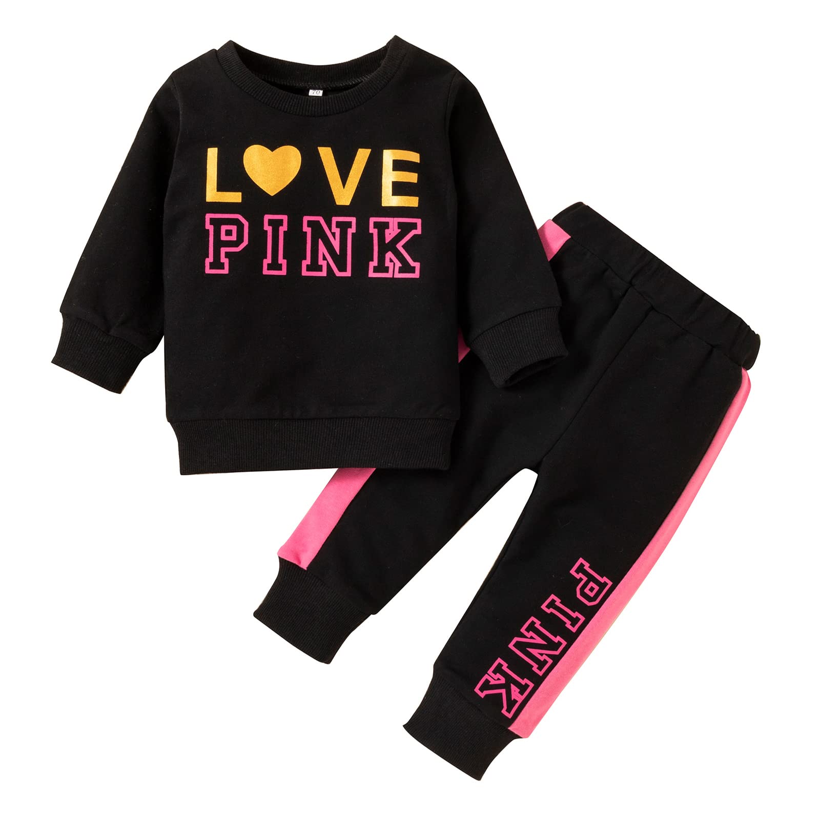 U·nikaka Toddler Girl Clothes Sweatshirt Outfits Sweatsuit Winter Fall Sweatpants Pant Clothing Set Black 18-24 Months