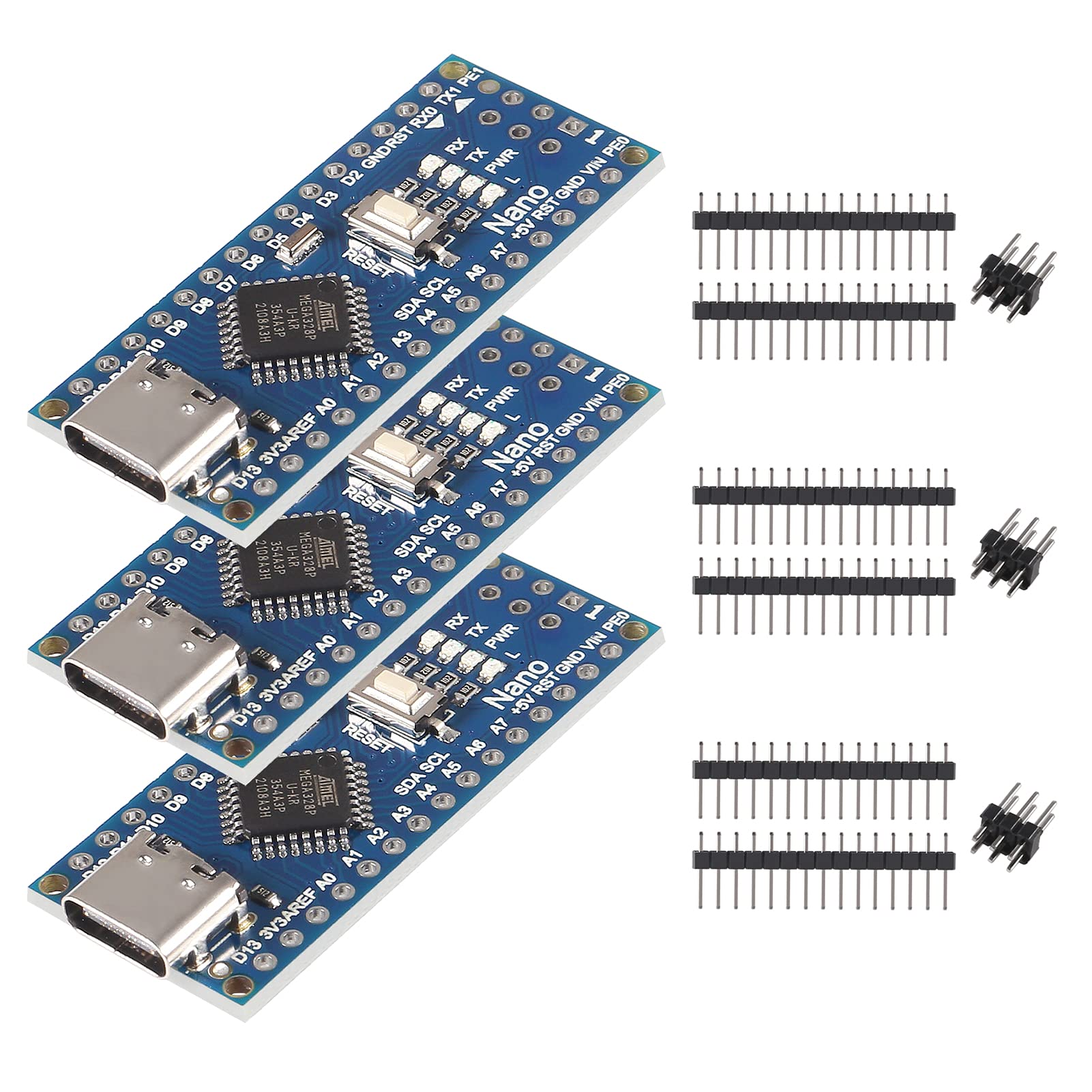 ACEIRMC 3pcs Type-C USB CH340 5V 16MHz for Nano 3.0 ATmega328P Controller Board Compatible for Arduino Nano CH340 USB Driver Nano V3.0 ATmega328 (Type-C)