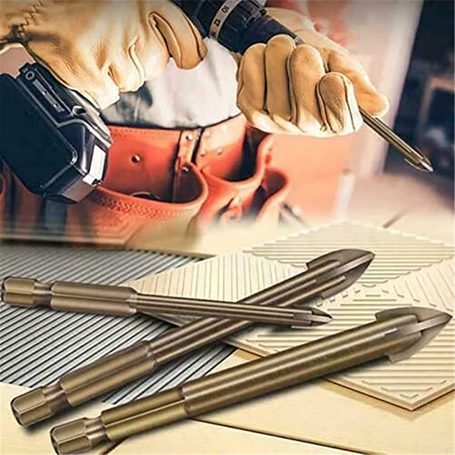 PETSBURG Efficient Universal Drilling Tool, 5PCS Carbide Drill Bit Set, Triangle Tile and Concrete Drill Bit,Multifunctional Cross Alloy Drill Bit for Tile,Concrete,Brick,Glass,Plastic,Wood (1Set)