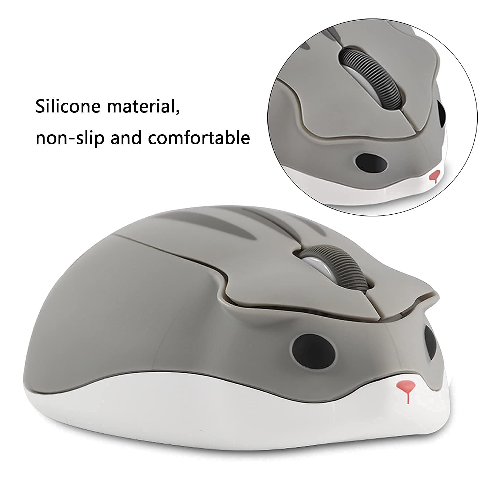Wireless Mouse Cute Cartoon Animal Hamster Shape Silent Mouse Portable 1200DPI USB Cordless Mice for PC Mac Laptop Computer Gift for Kids Woman Adults