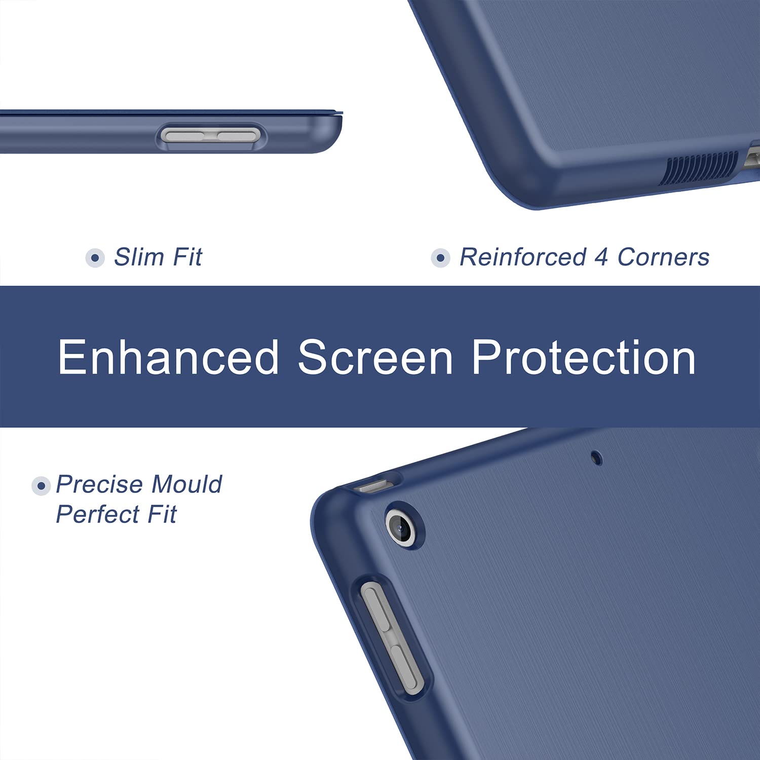 Soke Case for iPad 9th Generation 2021/ iPad 8th Generation 2020/ iPad 7th Gen 2019, [Slim Trifold Stand + Auto Wake/Sleep], Premium Protective Hard PC Back Cover for iPad 10.2 Inch (Navy)