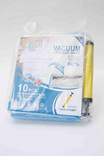 Olmecs 10-pack Vacuum Space Saver Storage Bags with Vacuum Travel Hand Pump Space Saver for Clothes Blankets Duvets Pillows Comforters