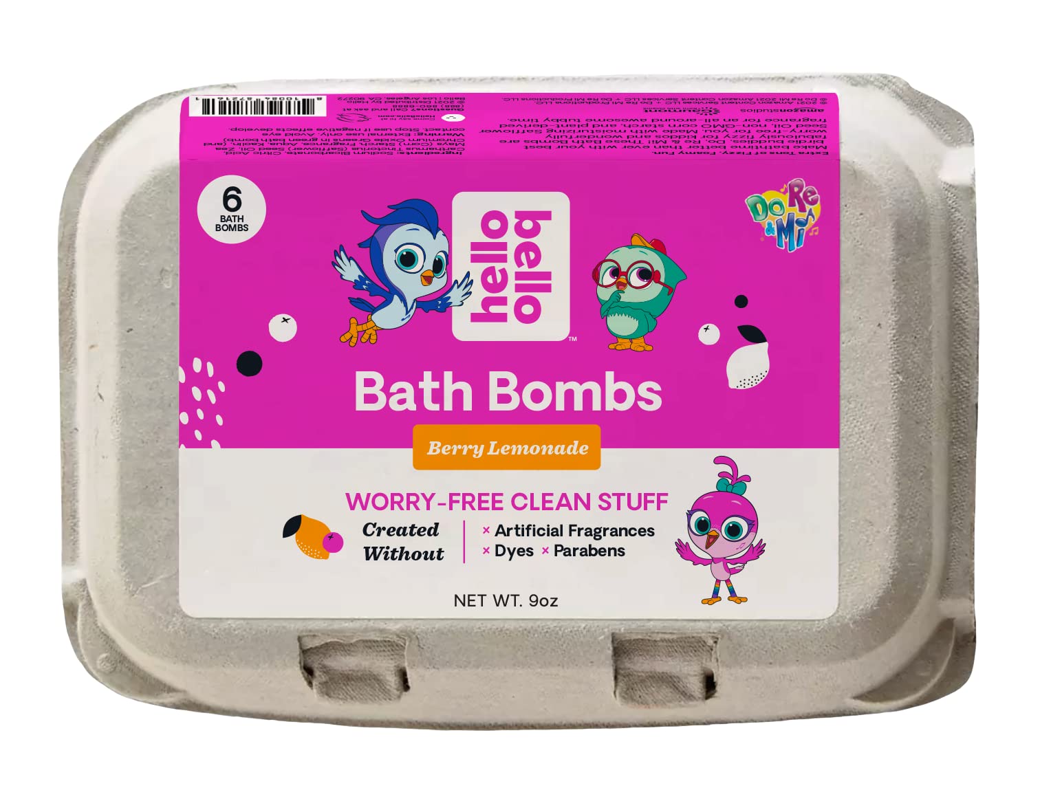 Hello Bello Do, Re, Mi Bath Bombs I Fizzy and Foamy Bath Bombs for Toddlers & Kids I Berry Lemonade Scent I 6 Bath Bombs