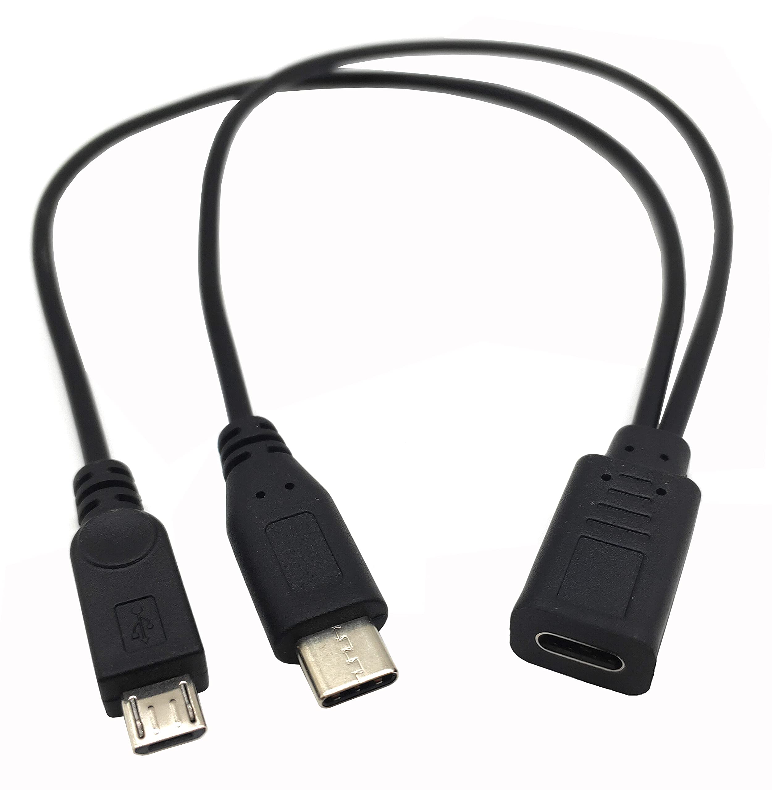 Traovien USB C Splitter Cable, USB Type C Female to Male and Micro USB Male Y Splitter Extension Charge Cable (0.3m/12inch 1Pcs)