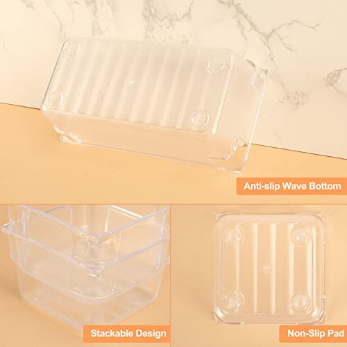 Fixwal 26pcs Clear Drawer Organizers Set 4 Size Plastic Bathroom Drawer Organizer Storage Bins Versatile Drawer Dividers Organizer Trays for Desk Makeup Vanity Dresser Office Kitchen
