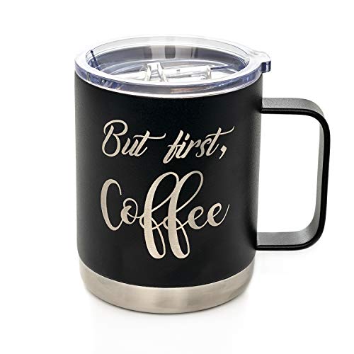 Personalized Insulated Coffee Mug with Lid - 12 oz -Customize with Name or Text - Custom Travel Cup