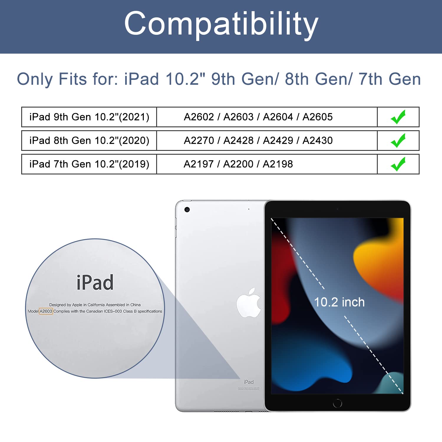 Soke Case for iPad 9th Generation 2021/ iPad 8th Generation 2020/ iPad 7th Gen 2019, [Slim Trifold Stand + Auto Wake/Sleep], Premium Protective Hard PC Back Cover for iPad 10.2 Inch (Navy)