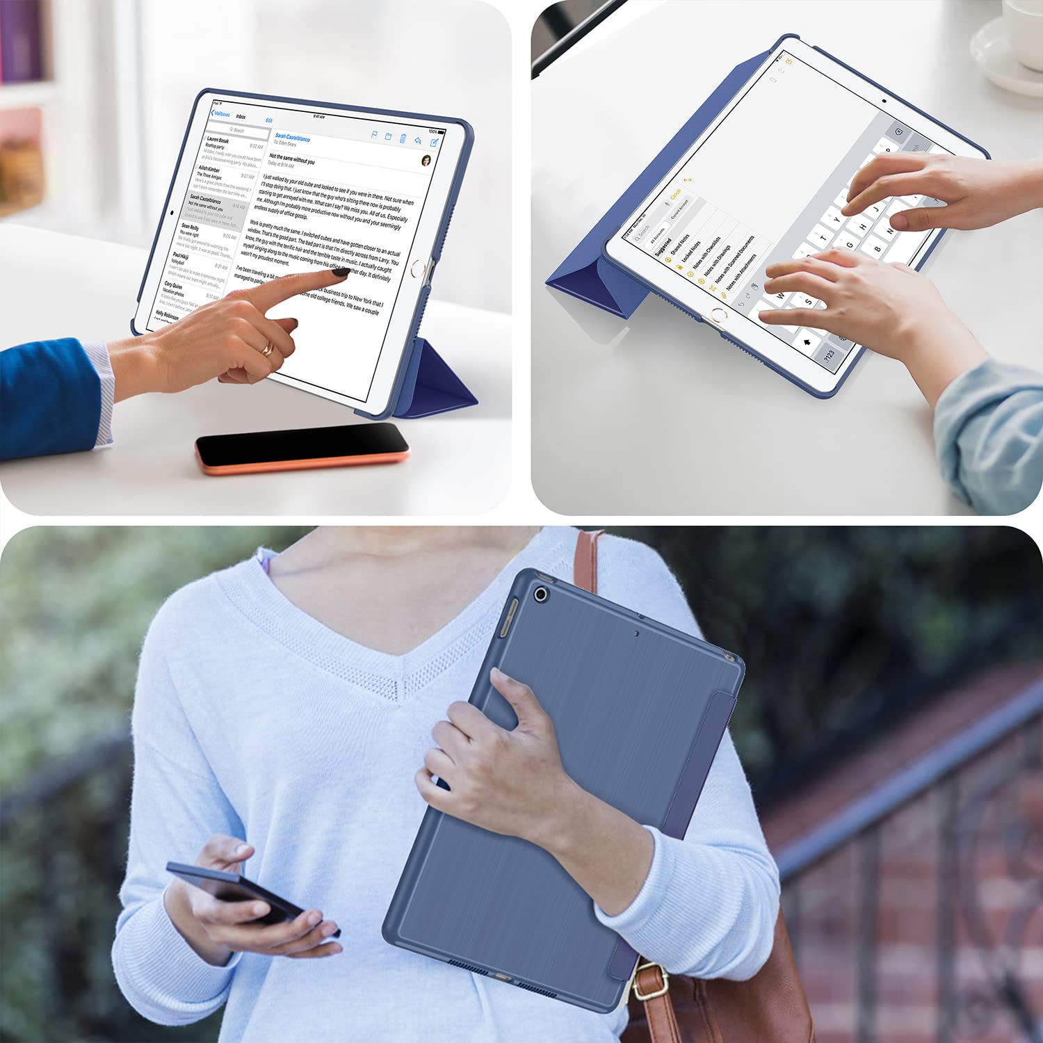 Soke Case for iPad 9th Generation 2021/ iPad 8th Generation 2020/ iPad 7th Gen 2019, [Slim Trifold Stand + Auto Wake/Sleep], Premium Protective Hard PC Back Cover for iPad 10.2 Inch (Navy)