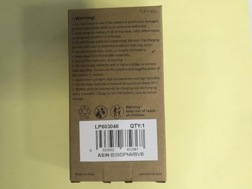 EEMB Lithium Polymer Battery 3.7V 900mAh 603048 Lipo Rechargeable Battery Pack with Wire JST Connector for Speaker and Wireless Device- Confirm Device & Connector Polarity Before Purchase