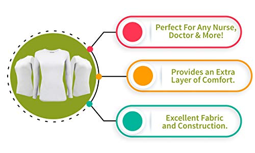BaHoki Essentials Long Sleeve Undershirts for Scrubs - Great Stretch and Layering Piece - Multipurpose and Durable (White, M)