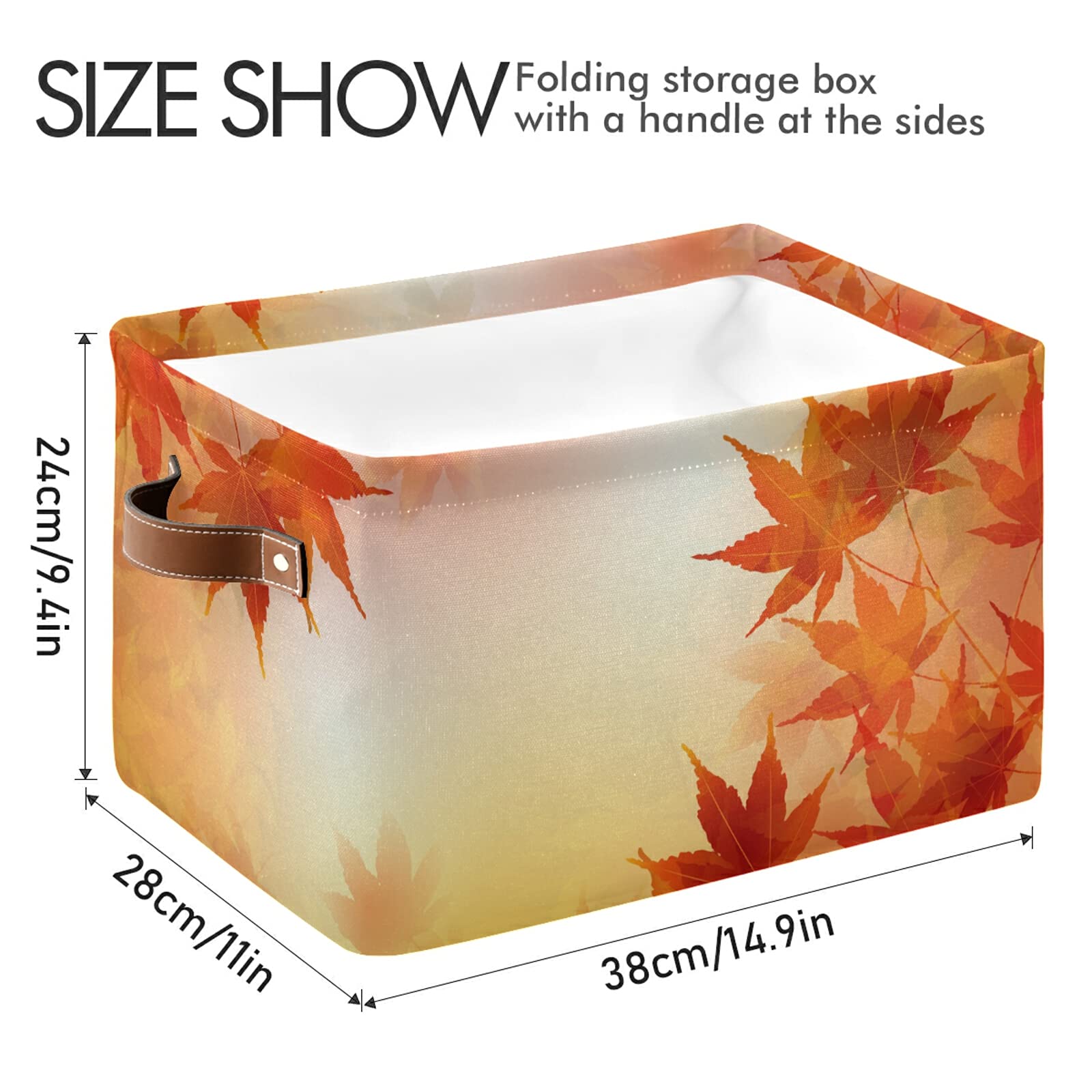 senya Thanksgiving Basket Fall Basket, Large Storage with Handles Thanksgiving Autumn Leaves Golden Maple Fabric Collapsible Storage Bins Organizer Bag for Storage