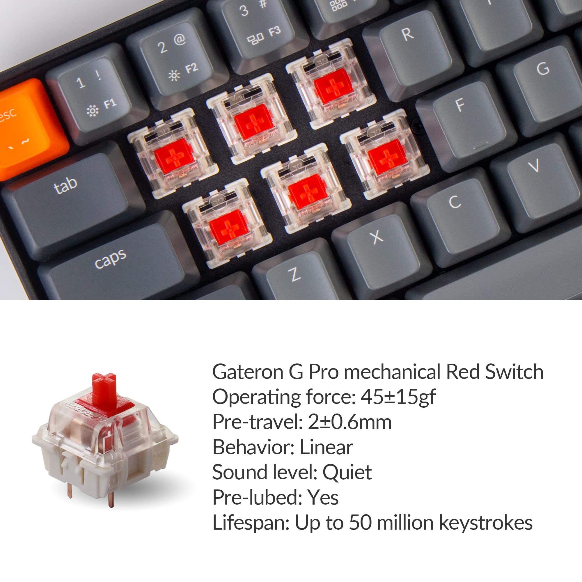 Keychron K14 70% Layout 72 Keys Bluetooth Wireless/USB Wired Mechanical Gaming Keyboard for Mac with Gateron G Pro Red Switch/Multitasking/White LED Backlight Computer Keyboard for Windows Laptop