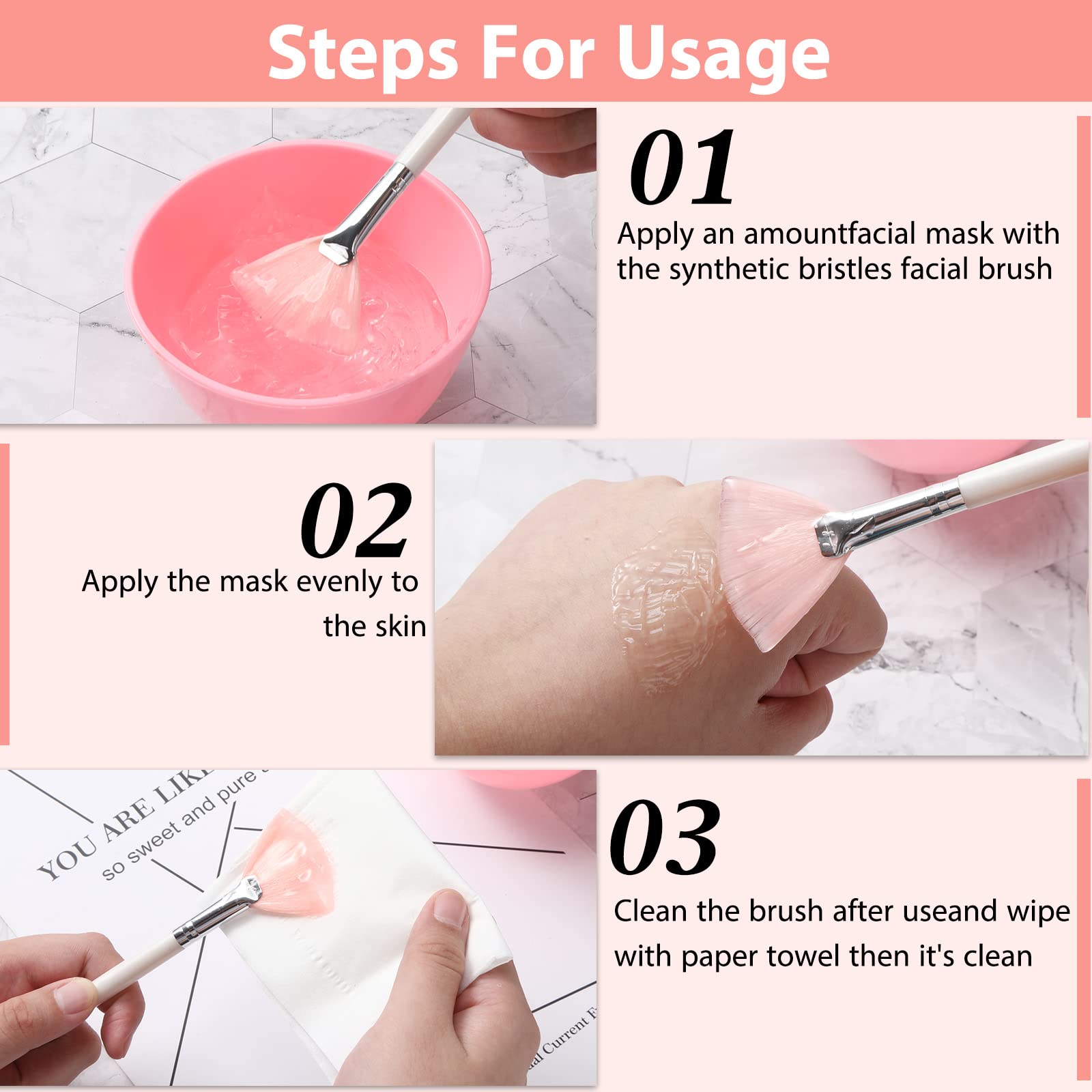 Patelai 14 Pieces Fan Brushes Applicator, Mask Brushes for Facial Makeup Tools for Face Cosmetic(Pink)