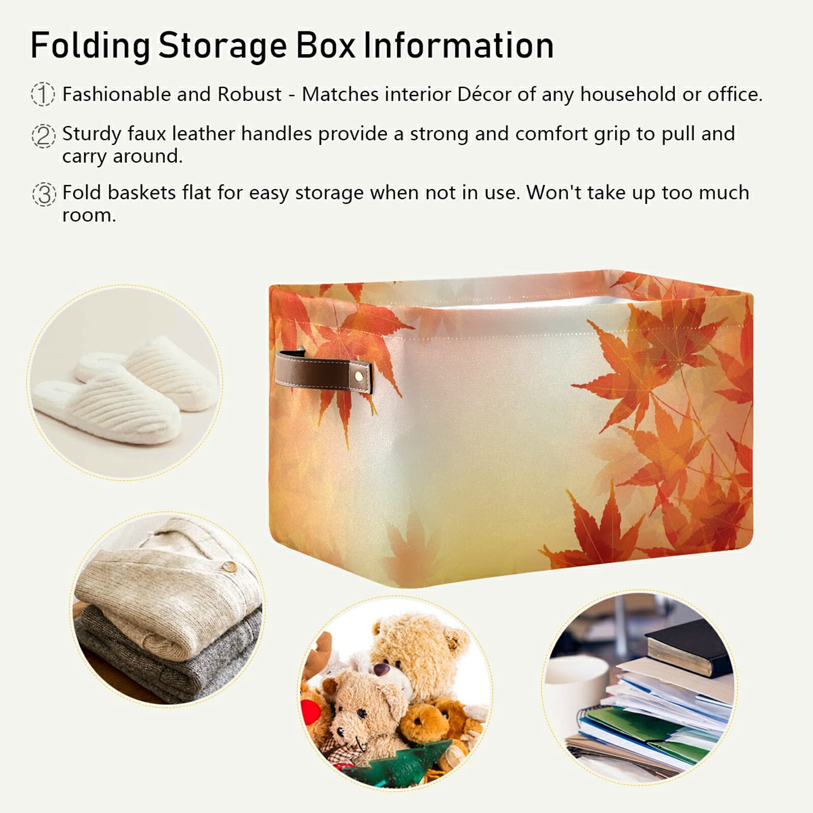 senya Thanksgiving Basket Fall Basket, Large Storage with Handles Thanksgiving Autumn Leaves Golden Maple Fabric Collapsible Storage Bins Organizer Bag for Storage
