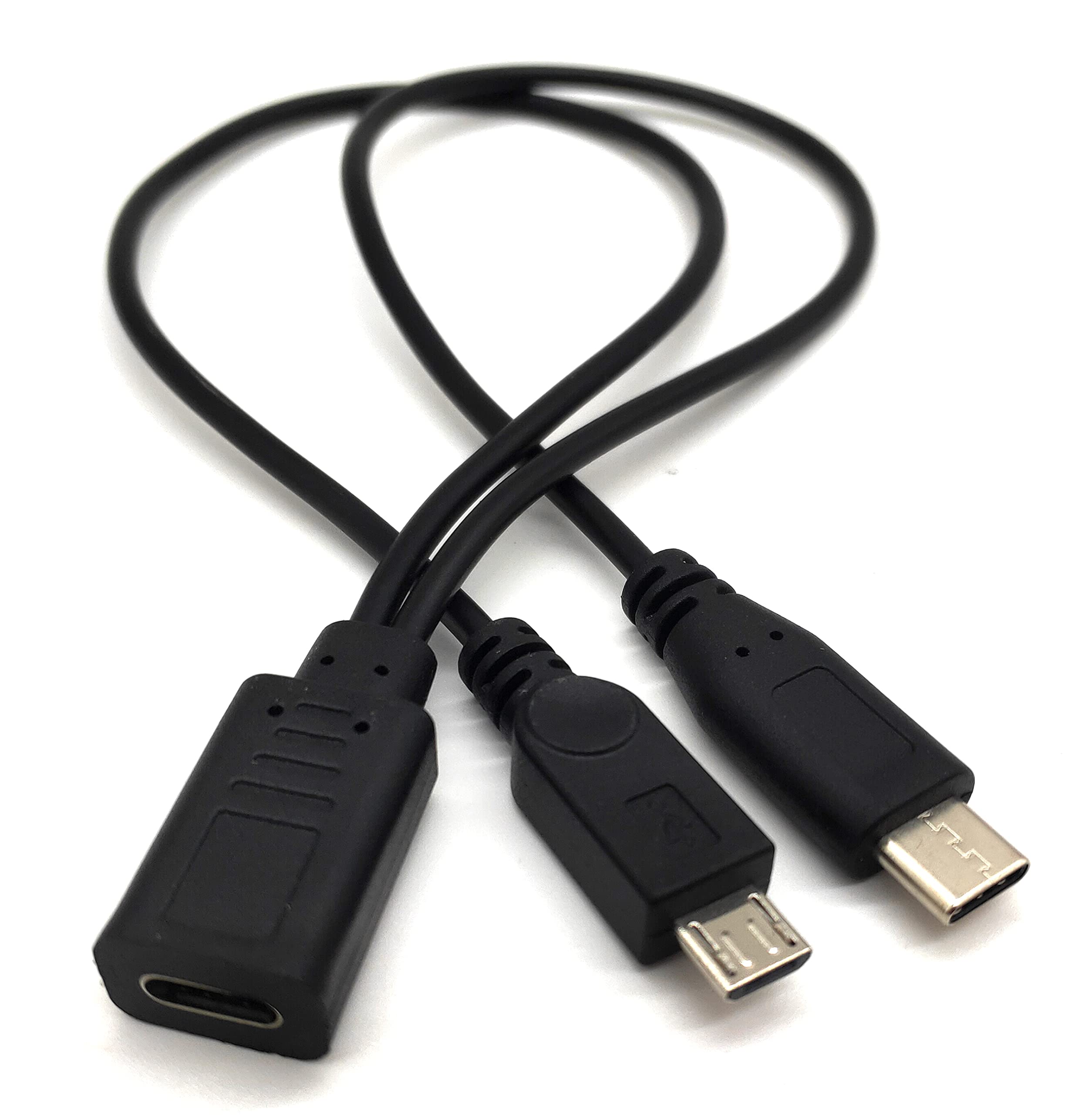 Traovien USB C Splitter Cable, USB Type C Female to Male and Micro USB Male Y Splitter Extension Charge Cable (0.3m/12inch 1Pcs)