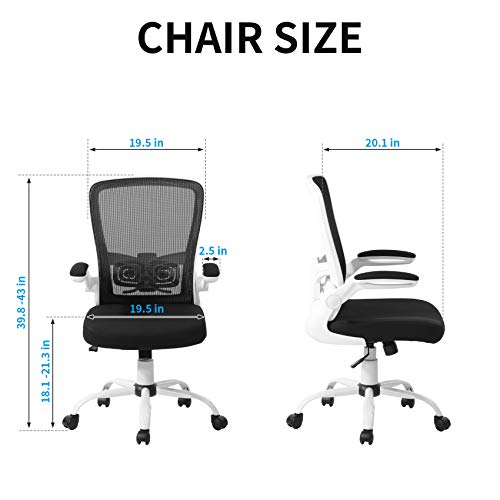 UNICOO - Mid Back Mesh Computer Chair, Office Task Desk Chair, Swivel Home Comfort Chairs with Padded Flip-up Armrests and Adjustable Lumbar Support (RY-N-01-White)
