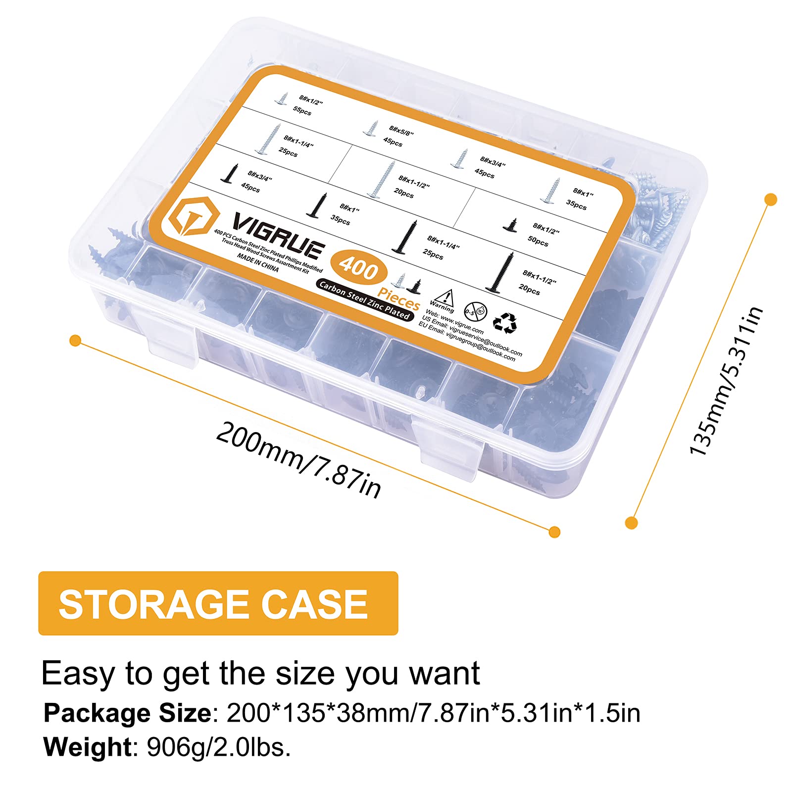 VIGRUE #8 Phillips Modified Truss Head Wood Screws Self Tapping Screws Assortment kit, 400PCS