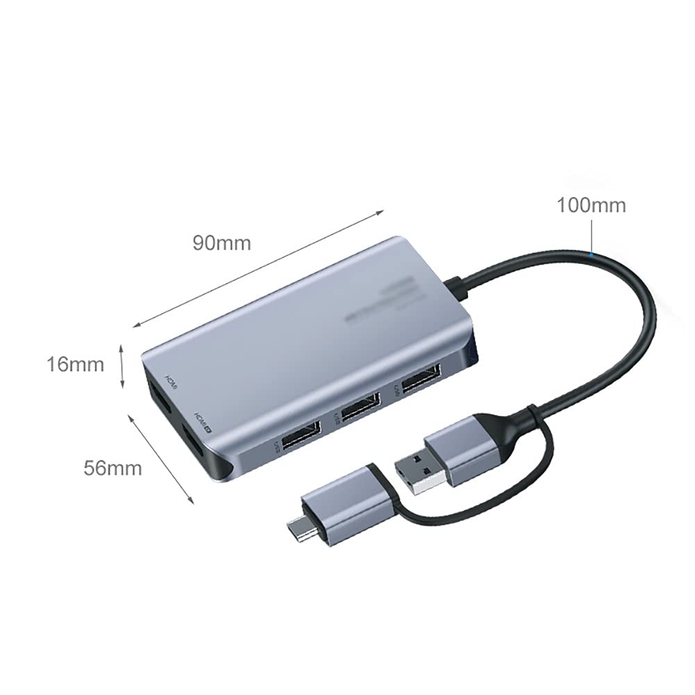 Port Expander USB to Dual HDMI Adapter Docking Station USB Hub with 2 HDMI, 3 USB 2.0 Port, Dual Monitor Display Adapter USB Splitter