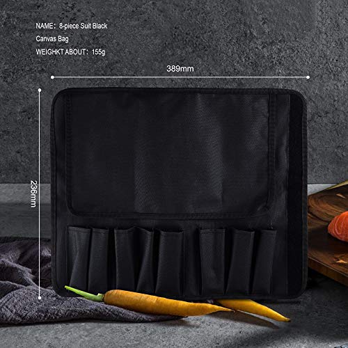 XYJ Set of Knives 8-pieces Stainless Steel Kitchen Knife Vegetable Nakiri Knife Meat Ham Steak Bread Slice Knives With Carry Roll Bag Chef Tools Set (Coffee)
