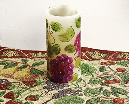 Battery Operated Decorative Hand Painted Grapes Safe Flickering Flame Flameless Pillar Candle with Timer Fall Grapevine Decor