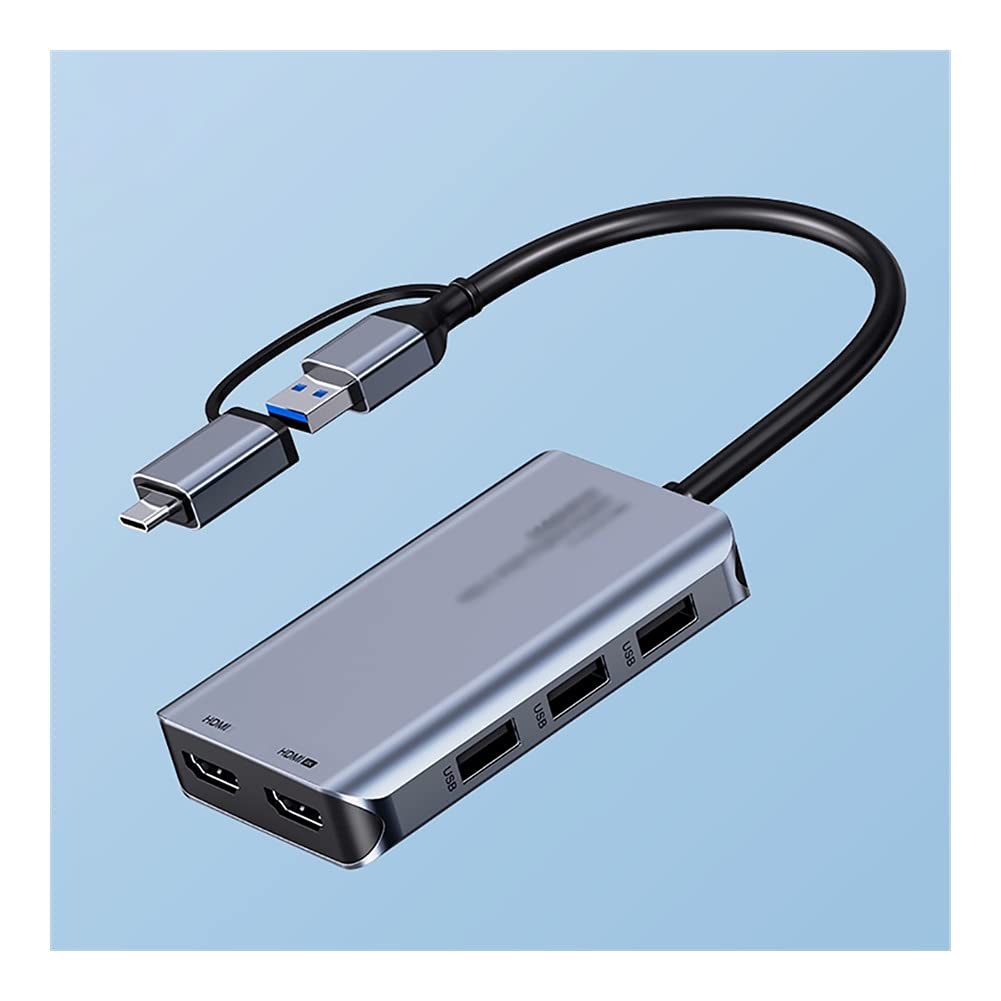 Port Expander USB to Dual HDMI Adapter Docking Station USB Hub with 2 HDMI, 3 USB 2.0 Port, Dual Monitor Display Adapter USB Splitter
