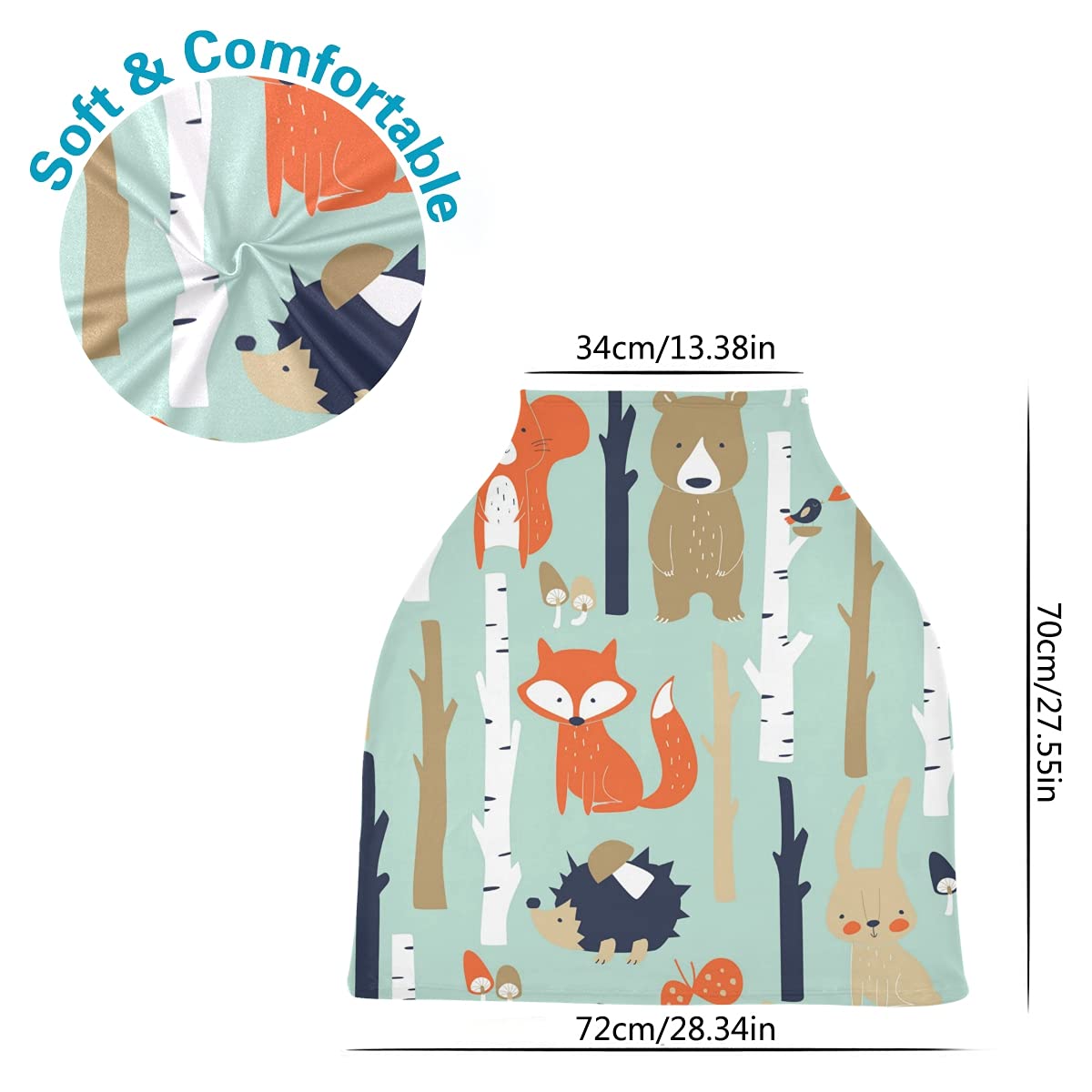 Animal Fox Bear Rabbit Nursing Cover Breastfeeding Scarf, Stretchy Infant Carseat Canopy Multi-use Stroller Cover Car Seat Cover for Baby Girl Boy
