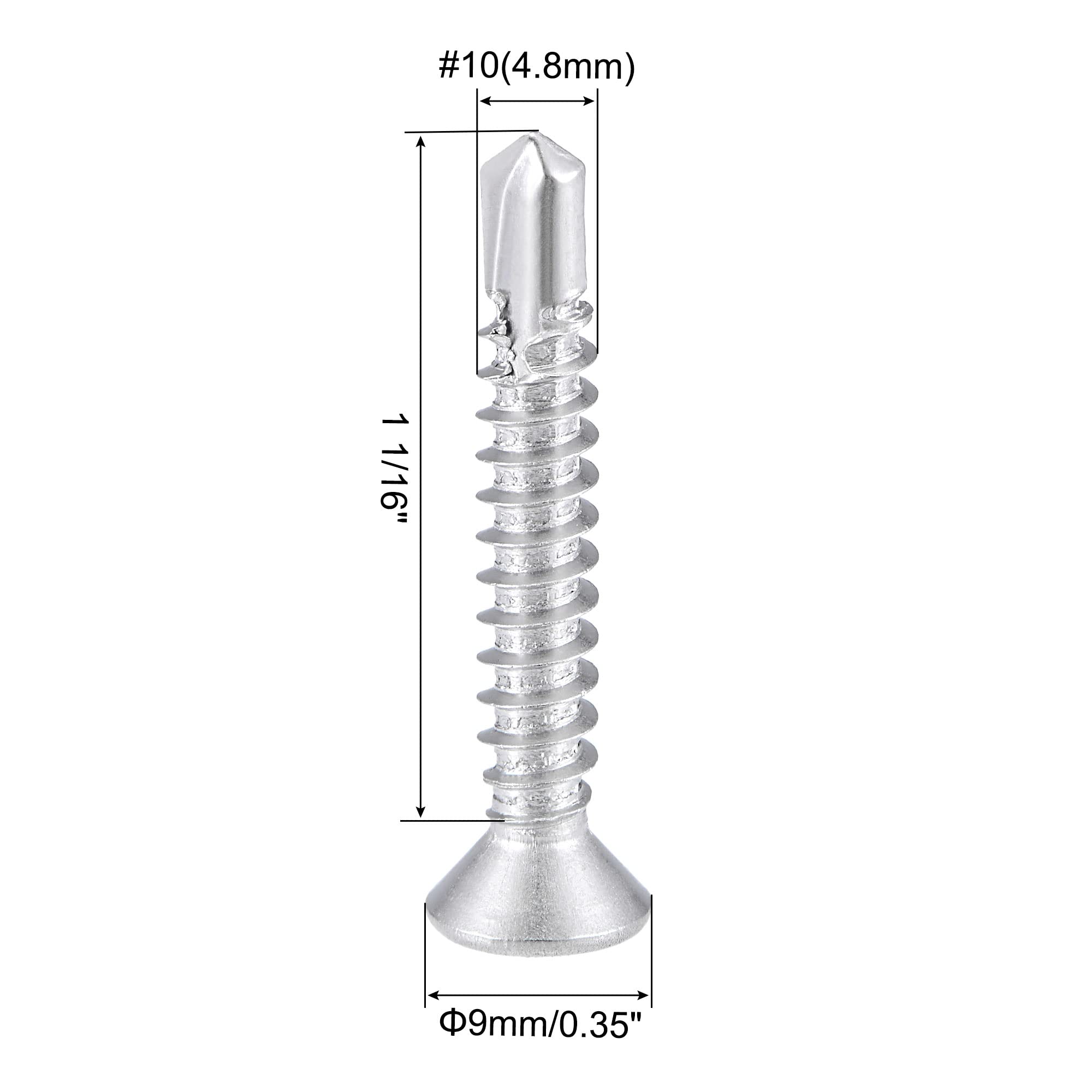 uxcell Phillips Head Self Drilling Screws, 10 x 1 1/16" 410 Stainless Steel Full Thread Sheet Metal Screw 50pcs
