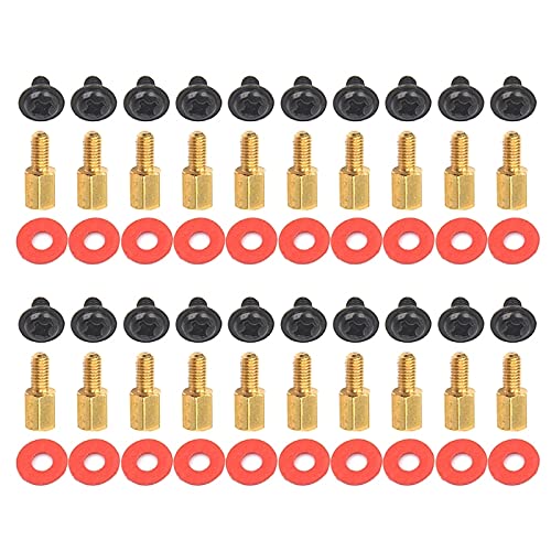 Connectors (20x Screw+20x Motherboard Riser +20x Washer) 6.5mm 6-32-M3 Computer Golden Motherboard Riser+Screws + Red Washers 34YD - (Color: 2)