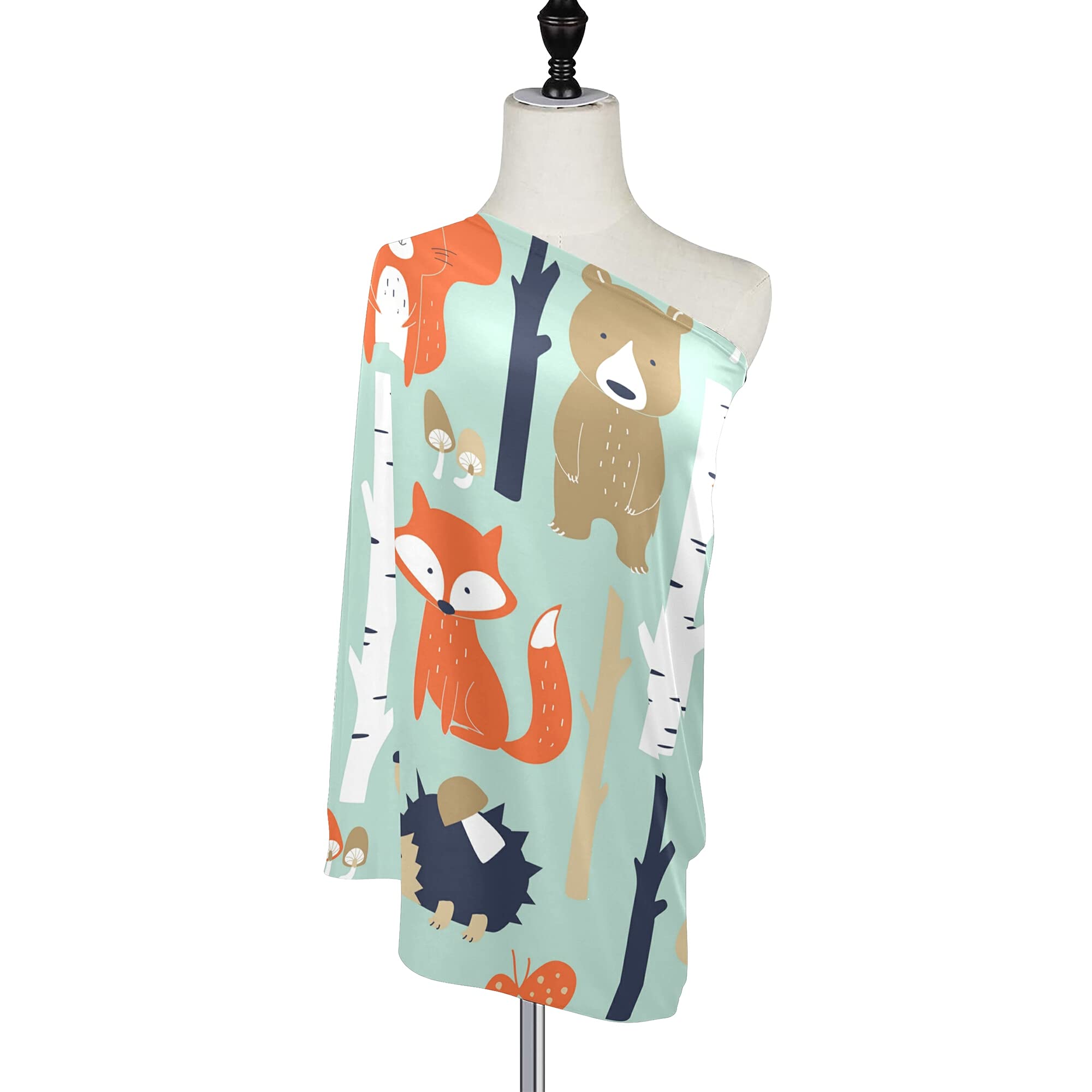 Animal Fox Bear Rabbit Nursing Cover Breastfeeding Scarf, Stretchy Infant Carseat Canopy Multi-use Stroller Cover Car Seat Cover for Baby Girl Boy