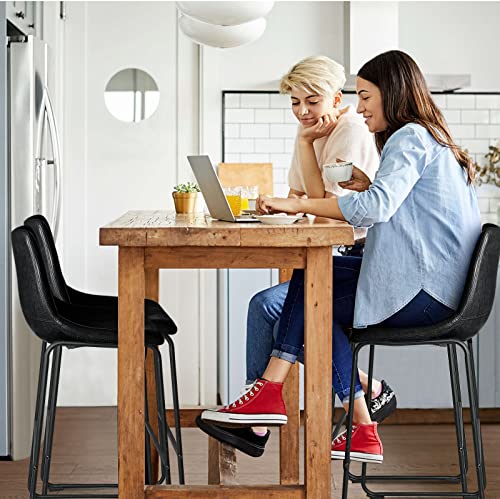 LEMBERI 26 inch Bar Stools Set of 2, Modern Counter Height Bar Stools, Faux Leather Barstool with Back and Metal Leg, Armless Dining Chairs for Kitchen Island Pub Living Room (26, Black)